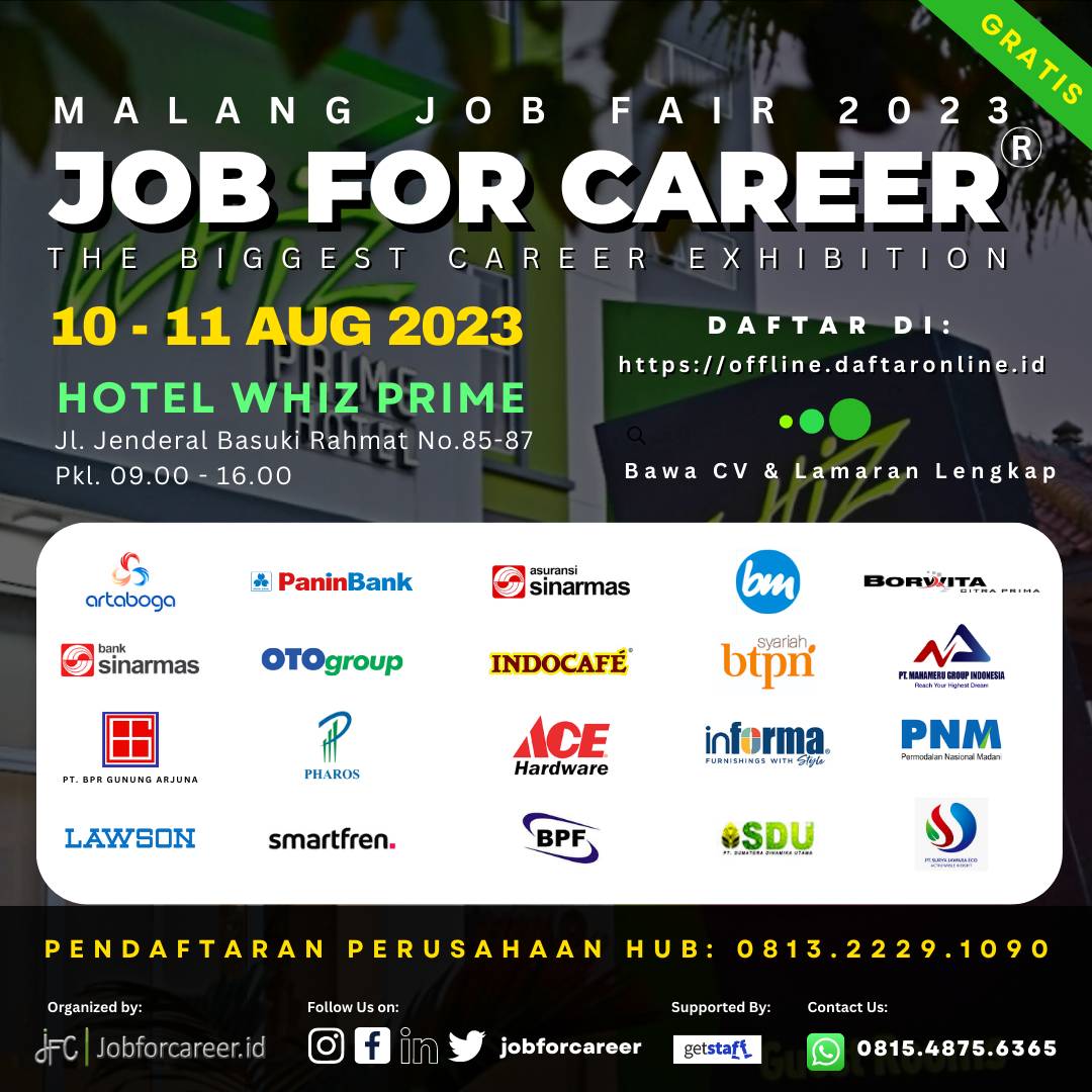 Malang Job Fair JOB FOR CAREER 2023 10-11 Agt 2023 | JobForCareer