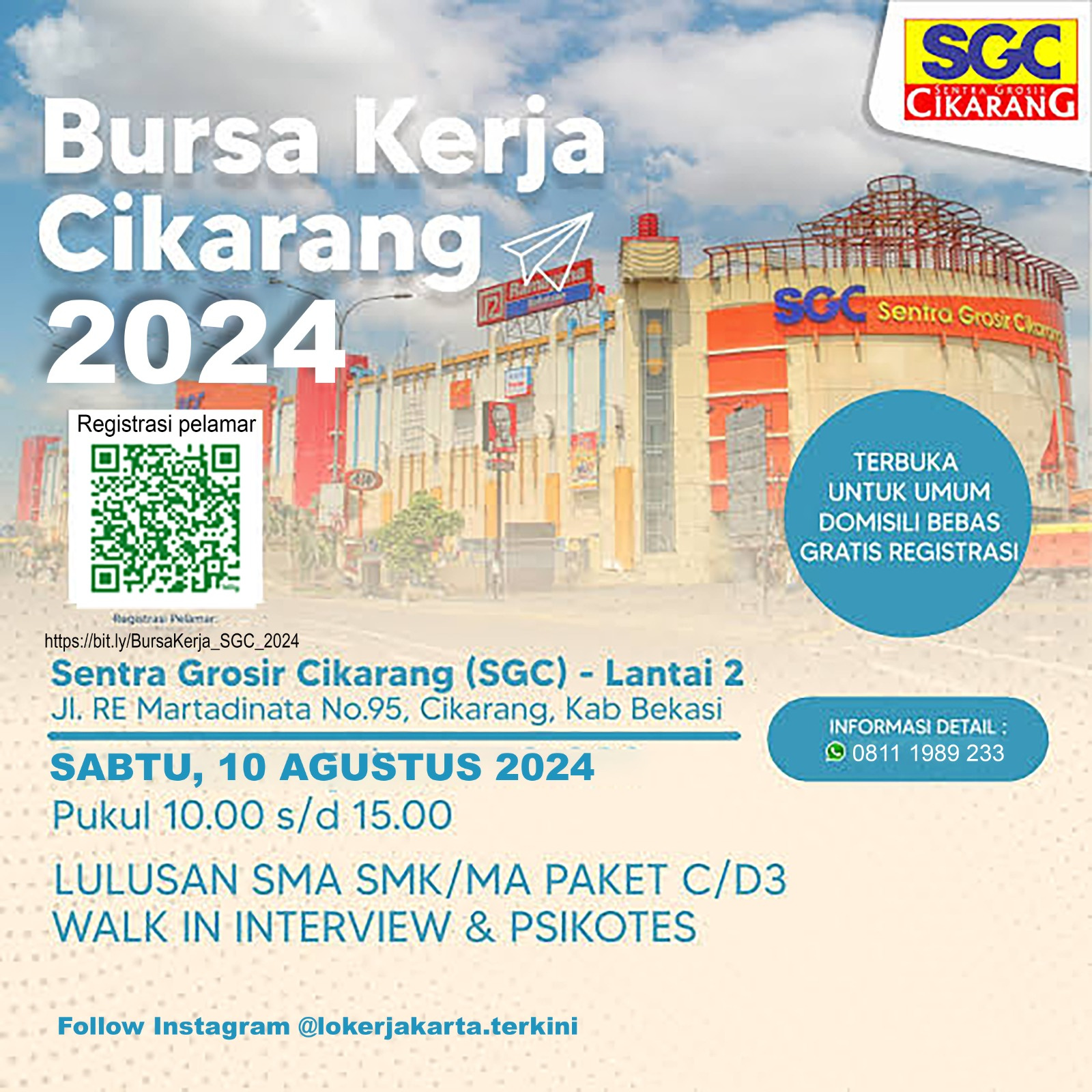 Bursa Kerja SGC Bekasi 10 Agt 2024 | Sentra Grosir Cikarang